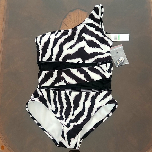 Carmen Marc Valvo | Swim | Oneshoulder Mesh Cutout Tropical Zebra Print ...